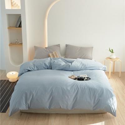 China Soft Natural Light Blue 100% Pure Long Staple Cotton Duvet Cover Bedding Set for sale