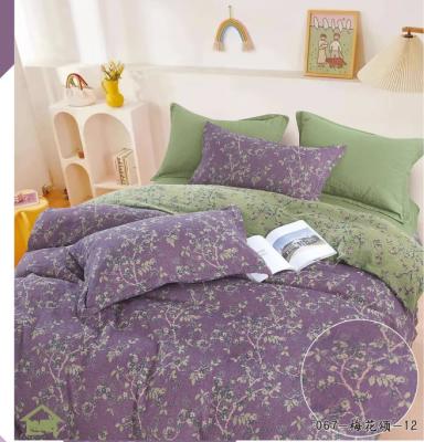 China Purple & Green 100% Washed Cotton Jacquard Weave Bedding Set European Size for sale