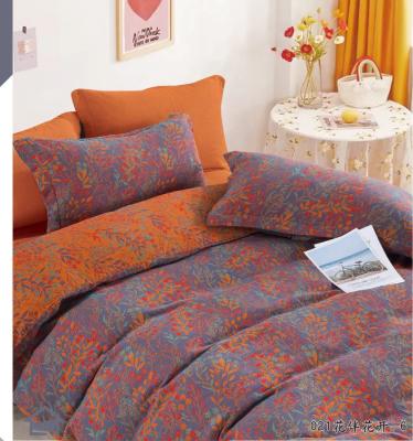 China Orange & Grey 100% Washed Cotton Preshrunk Jacquard Bedding Set for sale