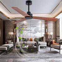 China 3 Wooden Blades 52 Inch Fan Brown Wood Ceiling Fan No Light for sale