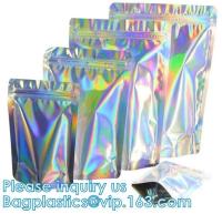 China Holographic Pouch Brightly Custom Printing Logo Laser Three Side Sealed Bag For Lip Eyelash Glue Hairpin for sale