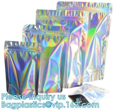 China Holographic Pouch Brightly Custom Printing Logo Laser Three Side Sealed Bag For Lip Eyelash Glue Hairpin for sale