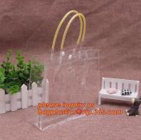 China Promotion clear pvc cosmetic plastic handle bag pvc tote bags, recyclable PVC loop handle plastic bag, gift and shopping for sale