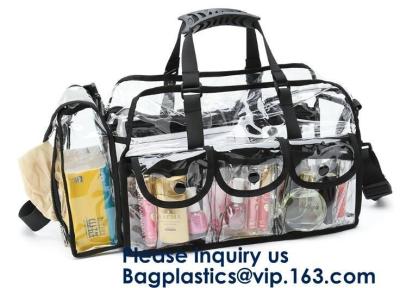 China Professional Clear Makeup Cosmetic Bag PVC Carry Bag With 7 Extra Magnet Pockets And Detachable Shoulder Strap for sale