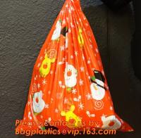 China PE Plastic drawstring Gift Bags With cartoon Logo, drawstring christmas plastic giant santa sack for gift for sale