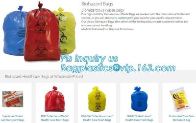China Colored medical waste bags biohazard garbage plastic bags on roll with warning logo, Flat top recycling colored biohazar for sale
