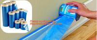 China plastic drop cloth, PE drop cloth, plastic masking film, Taped clear HDPE plastic masking film drop film, House Painting for sale
