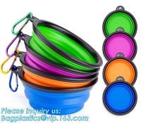 China Wholesale Silicone Portable Food Grade Unbreakable Stocked Colorful Collapsible Pet Dog Bowl With Hook, Portable Foldabl for sale