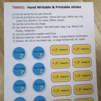 China Adhesive Stick On Clothing Labels 90 Mic Water-Based Name Label Stickers for sale