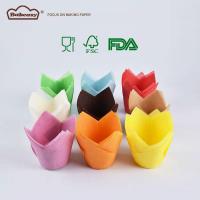 China Unbleached Tulip Cupcake Liners 220C Baking Cups Greaseproof Parchment Paper Muffin Wrappers for sale