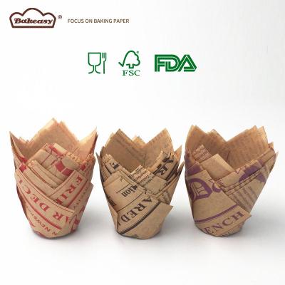 China Greaseproof Tulip Baking Cups 220°C Heat Resistant Disposable Parchment Paper Cake Liners for sale