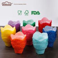 China Bulk Lotus Muffin Paper Liners Polka Dots Non Greasy Oven Safe 220°C Disposable Cake Holders for Baking for sale