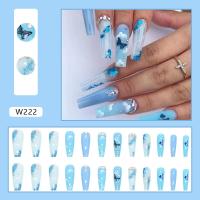 China Long Blue Ice Penetrating Butterfly Shining Diamond Artificial Fingernails Style OEM for sale