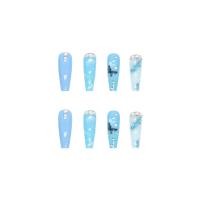China Long Blue Ice Penetrating Butterfly Shining Diamond Artificial Fingernails Style OEM for sale