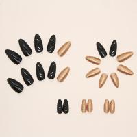 China Solid Color Full Cover Almond Round Head Nail Tip Flash Black Gold Ins Style Artificial Fingernails for sale