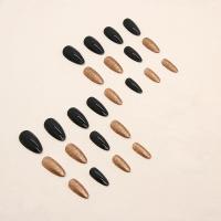 China Solid Color Full Cover Almond Round Head Nail Tip Flash Black Gold Ins Style Artificial Fingernails for sale
