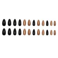 China Solid Color Full Cover Almond Round Head Nail Tip Flash Black Gold Ins Style Artificial Fingernails for sale