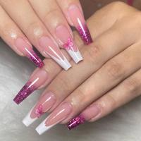 China Ins Style Press on Nails in Solid Color Long Ballet Shape with Cute Butterfly Design for sale