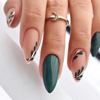 China Lightweight 0.02KG Press on Nails in Sweet Style with Sparkling Silver and Green Leaves for sale