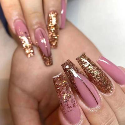 China Get the Perfect Nails with Long Shiny Gold Pink Ins Style Press on Nails OEM for sale