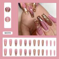 China Get the Perfect Nails with Long Shiny Gold Pink Ins Style Press on Nails OEM for sale
