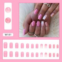China Medium Length Gradient Color Finger Press on Nails Pink and Shiny Fragments for OEM for sale