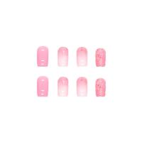 China Medium Length Gradient Color Finger Press on Nails Pink and Shiny Fragments for OEM for sale
