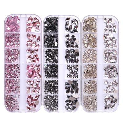 China Nail SPA or Training 12 Grid AB Nail Stone Kit with Multi Shape Crystal Rhinestones for sale