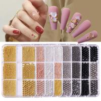 China Steel Balls 3D Nail Art Decorations 6 Grid Mixed Metal Round Bead Nail Charms in Bulk for sale