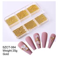 China Steel Balls 3D Nail Art Decorations 6 Grid Mixed Metal Round Bead Nail Charms in Bulk for sale
