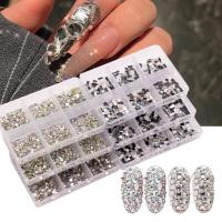 China Nail SPA 6 Grid Mix Flat Bottomed Glass Shaped Drill Crystal Multi Shape Glass Diamonds for sale