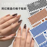 China Checkerboard Classic Plaid Klein Blue Nail Stickers with Adhesive Backing Material for sale