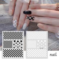 China Checkerboard Classic Plaid Klein Blue Nail Stickers with Adhesive Backing Material for sale