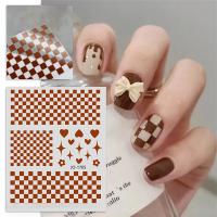 China Checkerboard Classic Plaid Klein Blue Nail Stickers with Adhesive Backing Material for sale
