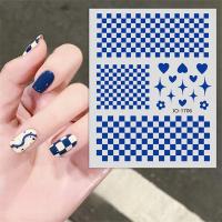 China Checkerboard Classic Plaid Klein Blue Nail Stickers with Adhesive Backing Material for sale
