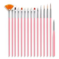 China Plastic Handle Pink Nail Beauty Brush 15 pcs Painting Art Brush for Promotion 50g Size for sale