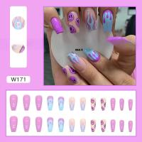 China 2023 Style OEM Luxury Long Smiling Face False Nails Artificial Fingernails Full Cover Carton Design for sale