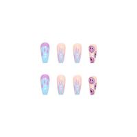 China 2023 Style OEM Luxury Long Smiling Face False Nails Artificial Fingernails Full Cover Carton Design for sale