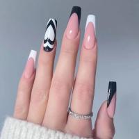China Spicy Girl Style ABS Artificial Fingernails for OEM in Black and White Heart Design for sale