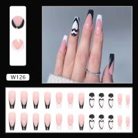 China Spicy Girl Style ABS Artificial Fingernails for OEM in Black and White Heart Design for sale