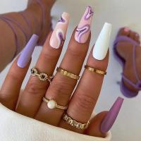 China 24pcs White Purple Ripple Shiny Ribbon Style Nail Tip Flash Ins Artificial Fingernails for sale