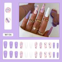 China 24pcs White Purple Ripple Shiny Ribbon Style Nail Tip Flash Ins Artificial Fingernails for sale
