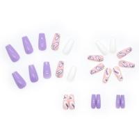 China 24pcs White Purple Ripple Shiny Ribbon Style Nail Tip Flash Ins Artificial Fingernails for sale