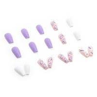 China 24pcs White Purple Ripple Shiny Ribbon Style Nail Tip Flash Ins Artificial Fingernails for sale