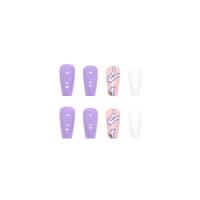 China 24pcs White Purple Ripple Shiny Ribbon Style Nail Tip Flash Ins Artificial Fingernails for sale