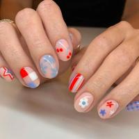 China OEM Mixed Color Star Stripes Style Nail Tip Flash Ins Style Artificial Fingernails Set for sale