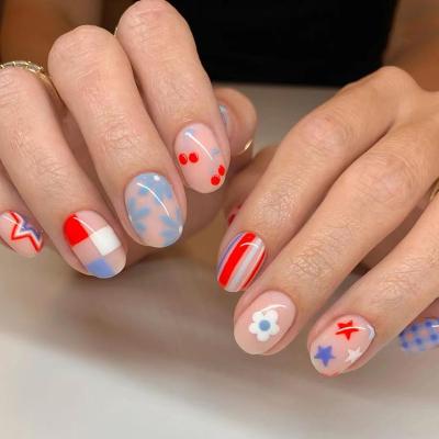 China OEM Mixed Color Star Stripes Style Nail Tip Flash Ins Style Artificial Fingernails Set for sale