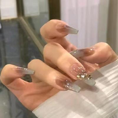 China 24pcs/Set OEM Amber Halo Dyed French Nail Tip Flash Ins Style Artificial Fingernails Style for sale