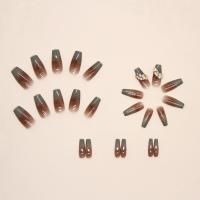 China 24pcs/Set OEM Amber Halo Dyed French Nail Tip Flash Ins Style Artificial Fingernails Style for sale