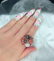 China Fashion Jewelry Rhinestone Fingernail Protective Bowknot Nail Ring Charm Crown Flower Crystal Finger Nail Rings For Women AP455 for sale